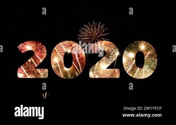 4K. firework of year 2020 greeting during new year eve countdown ...