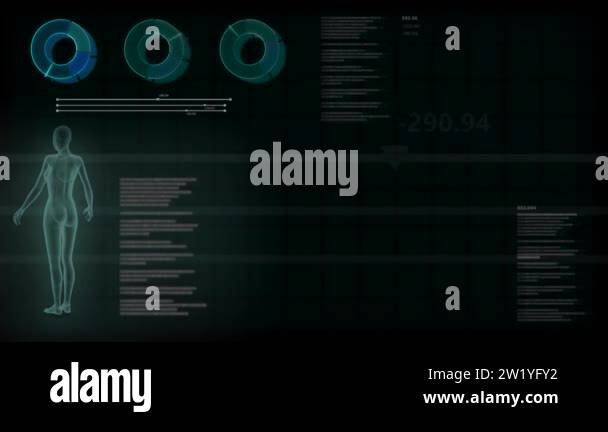 Anatomy seamless looping background with x-ray woman body and digital ...