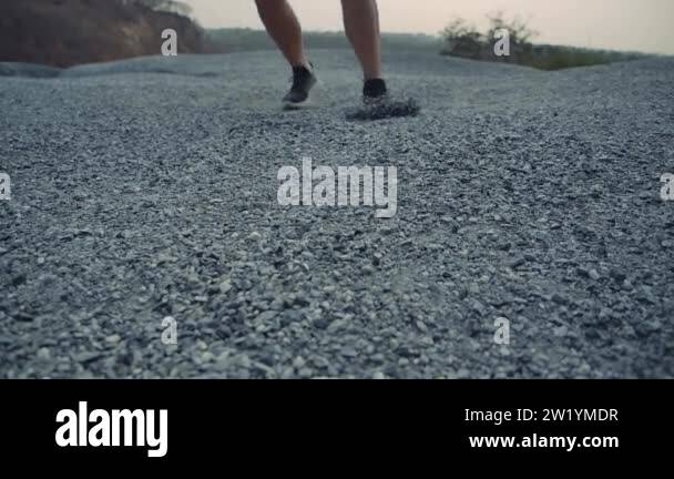 SLOW MOTION TIME WARP, Close up Trail Running in the rock mountain ...