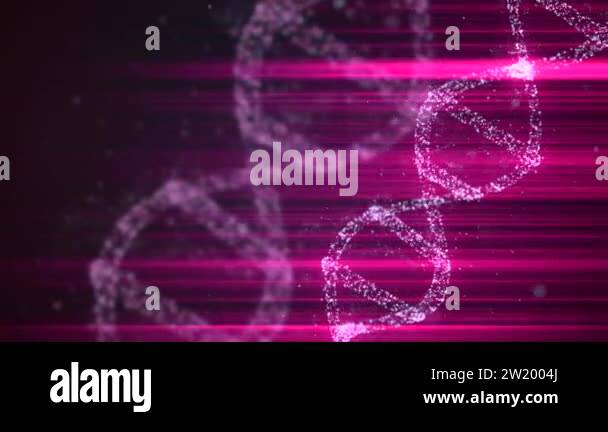 Sci-fi style. Rotating neon dna chain under the influence of ...