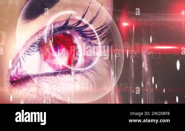Animation of woman blinking eye with scope scanning and digital ...