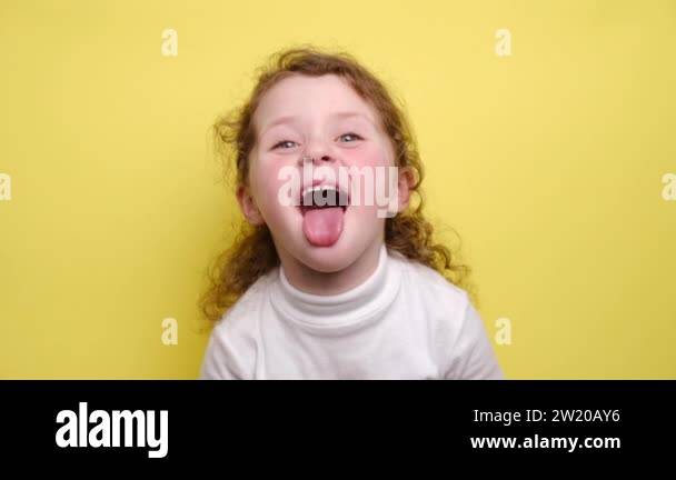 Attractive unhappy little girl model frown face has disgusting ...