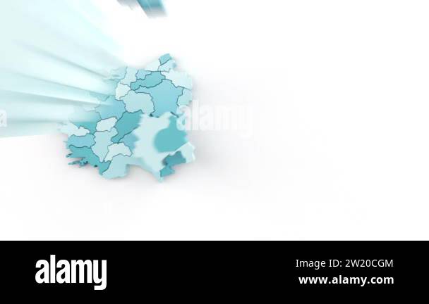 Map of Turkey in blue-green colors, top view. Formed by separate areas ...