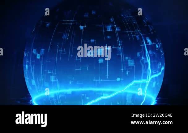 Show digital sphere from cracked ground. Half of sphere shield. Concept ...