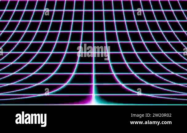 Flying Directly Down the Centre of an 80s Style Inception Retro Grid ...