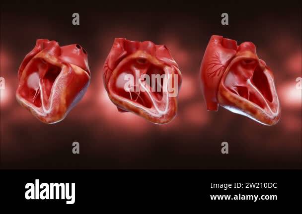 Sectional anatomy of the heart. 3D rendering animation of a beating ...