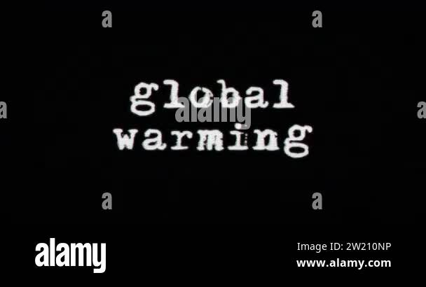 Climate change and global warming distorted text on damage retro tv ...