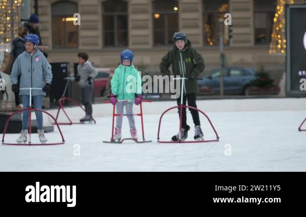 Helsinki, Finland - December 12, 2019:Cheerful view of several children ...