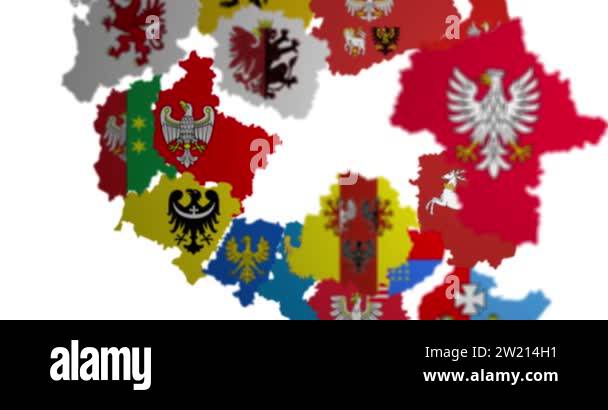 Animated map and flags of administrative divisions in Poland with luma ...