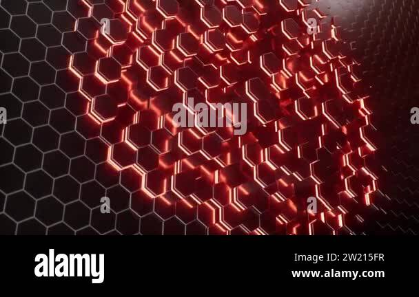 Animation movement of red hexagons with wave movements, honeycomb with offset effect. Red ...