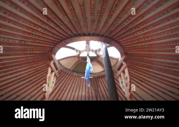 Inside a real Mongolian tent. Traditional mongol yurt interior. There ...