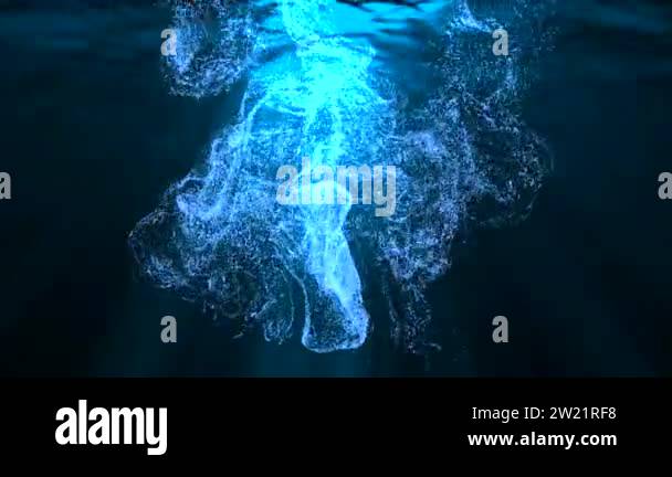 4K Deep underwater illuminated Ocean bubbles motion 4K 3D Green Screen ...