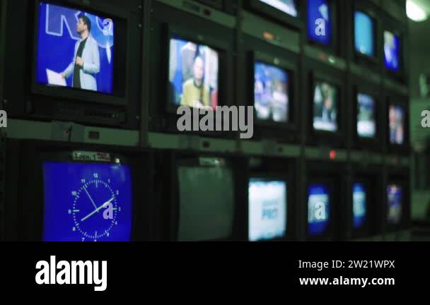 Monitor monitors in a TV studio during TV recording. Control room Stock ...