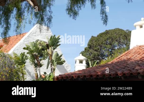 Mexican colonial style suburban, hispanic house exterior, green lush ...