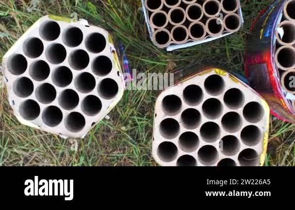 Used burnt fireworks, firecrackers lie on ground after the explosion in ...