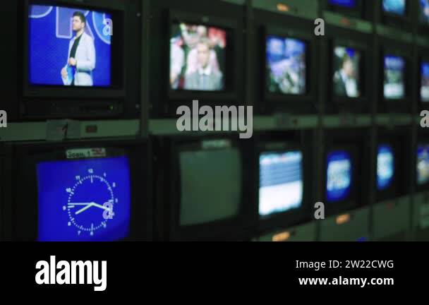 Monitor monitors in a TV studio during TV recording. Control room Stock ...