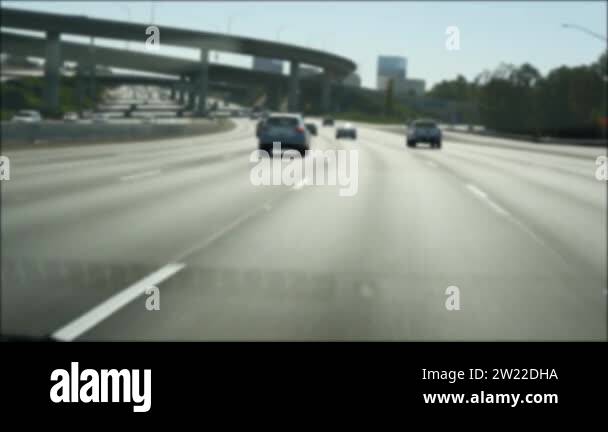 Driving on intercity freeway in Los Angeles, California USA. Defocused ...