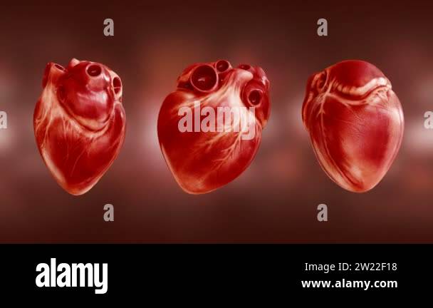 3 view. Anatomy of the heart. 3D rendering animation of a beating human ...