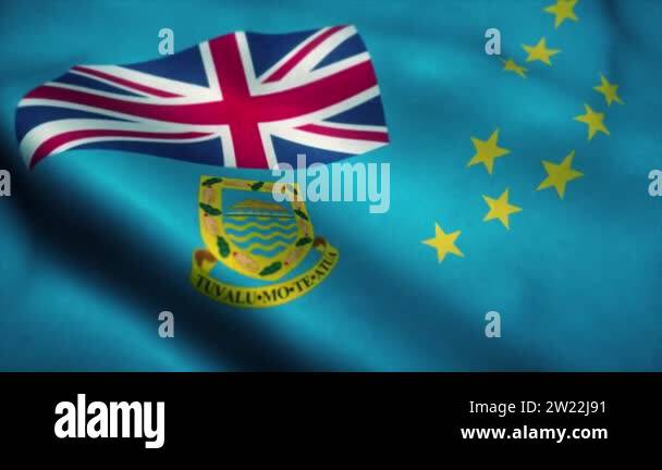 Tuvalu flag waving in the wind. National flag of Tuvalu. Sign of Tuvalu ...