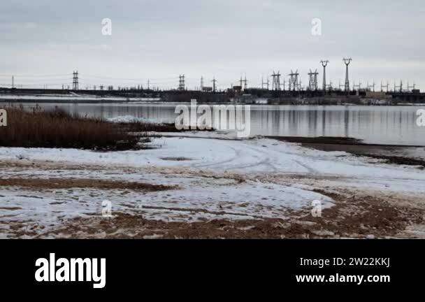 buildings and structures of the Volga hydroelectric power station on ...