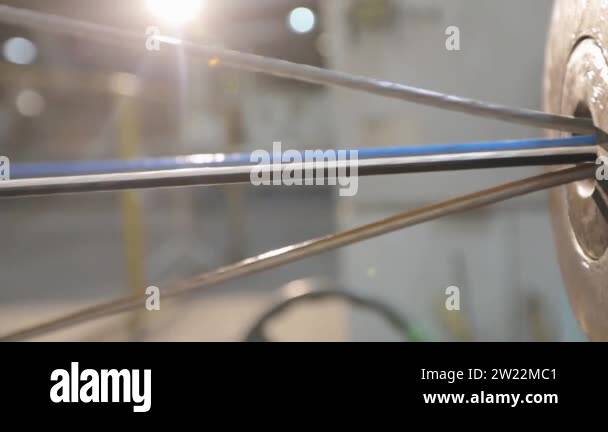 Cable plexus close-up, cable manufacturing process in a modern factory ...