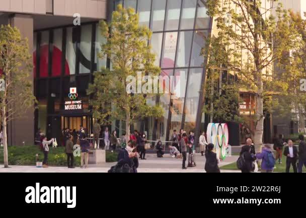 Static video of the Olympic Rings monument of the Japan Olympic Museum ...