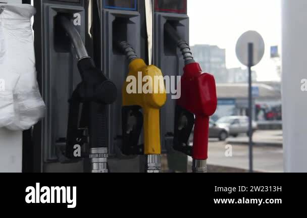 Different Gasoline Gun at a Petrol Station. Gas Fuel Pump Nozzle ...