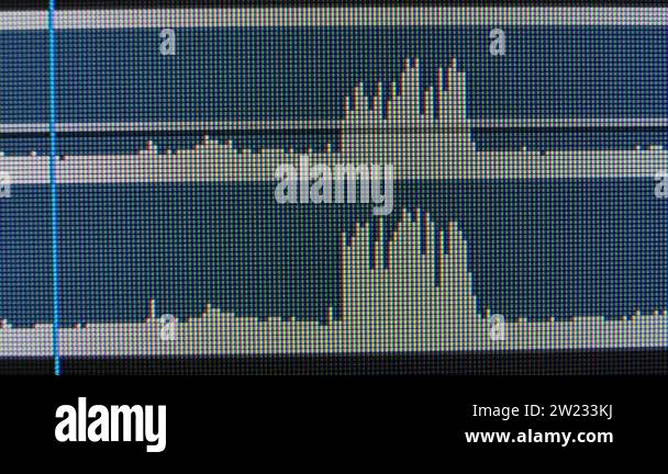 Audio waves on a computer screen. Macro liquid crystal structure IPS ...