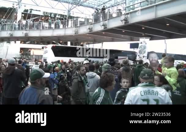 A crowd of Portland Timbers soccer fans gather at an open-to-the-public ...