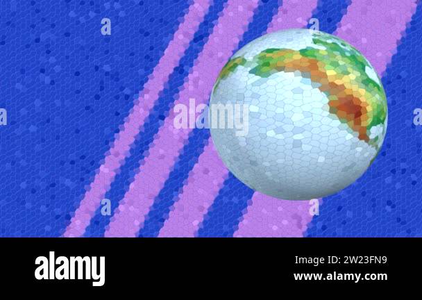 A low-poly planet with continents and seas rotates around its axis ...