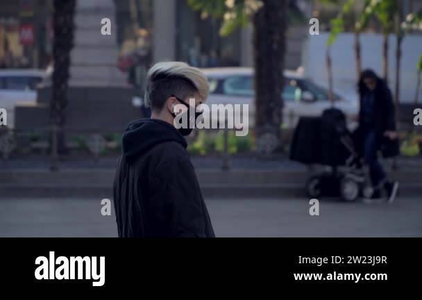 Milan Italy March 6, 2020: people in protective masks. Panic from the ...