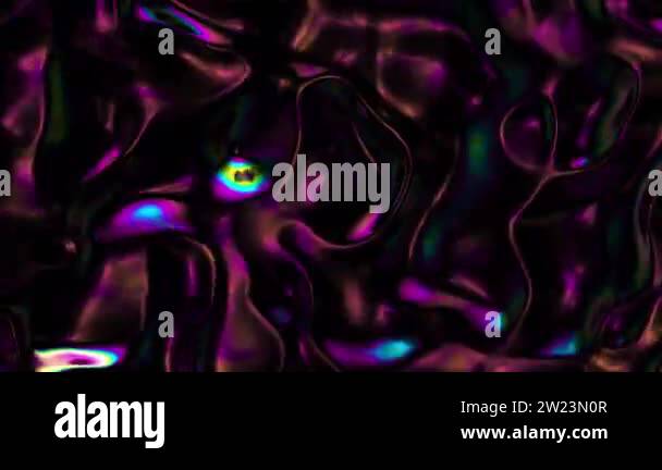 3D Abstract iridescent wavy animation loop. Vibrant liquid reflection ...