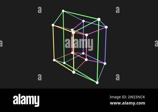 4 dimensional hypercube Tesseract rotating on black background. Looped ...