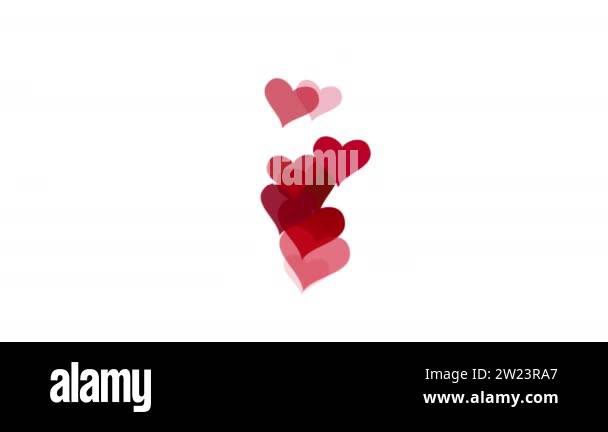Many red hearts particles emotion pop up on white screen background ...