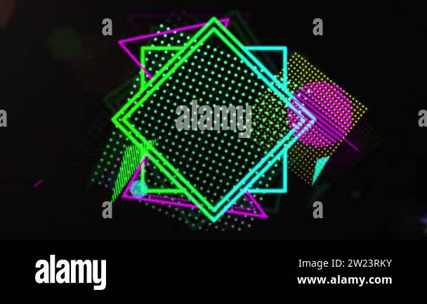 Animation of multiple glowing neon triangle, square and circle mesh ...