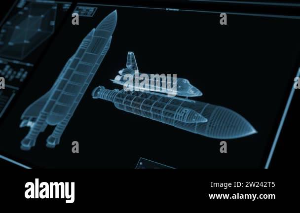 Perspective blue Mission Control Center monitor with indicators and ...