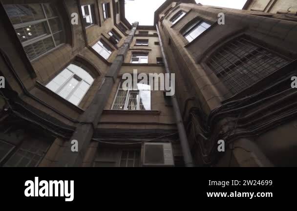 Ancient high courtyard on bright sky background. Action. Typical ...
