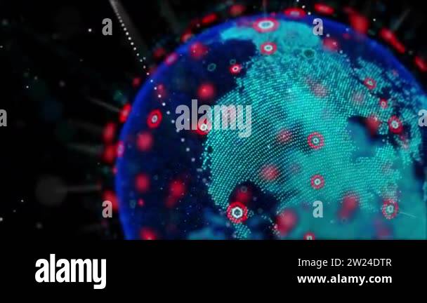 Virus outbreak text with the disintegration effect on world map globe ...