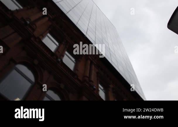 Skyscrapers on sky background Look at up Bottom panoramic view Day ...