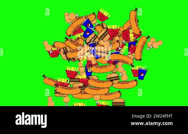 Fast food Animation of a burger, french fries, hot dog, gosling. 4k ...