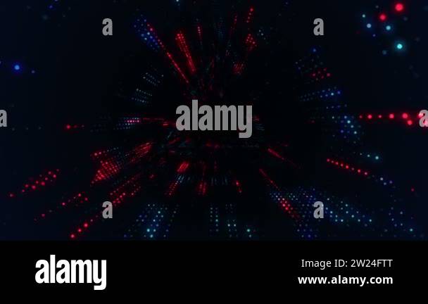 Animation of flying into digital technologic tunnel from glowing and ...