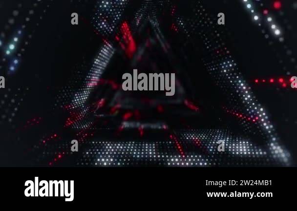 Animation of flying into digital technologic tunnel from glowing and ...