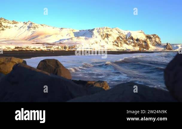 Well know and very beautiful Black Sand Beach in Iceland located in Vik ...