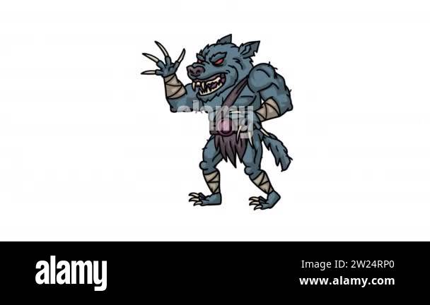 Werewolf character goes and attacks. Three animations breathing walking ...