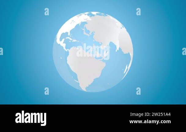 3d world map globe rotating on blue background. Animation render Earth ...
