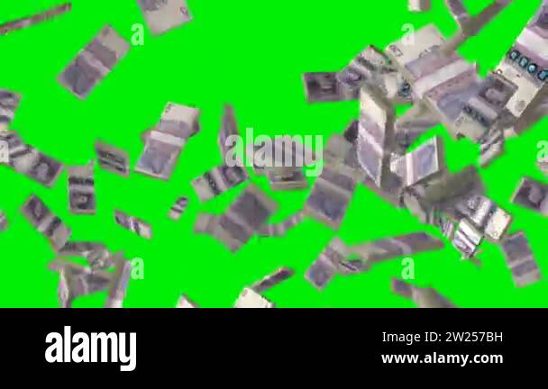 UK Pounds currency stack flying in slow motion against Green Screen ...