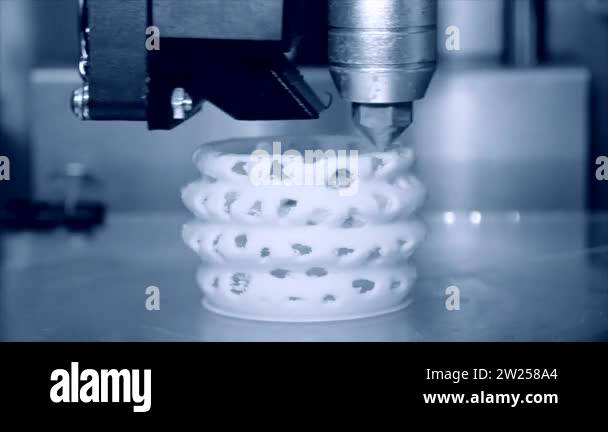 3D printer working. Fused deposition modeling, FDM. 3D printer printing ...