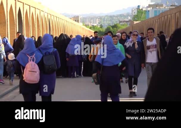 Isfahan, Iran - May 2019: Iranian people on SioSePol or Bridge of 33 ...