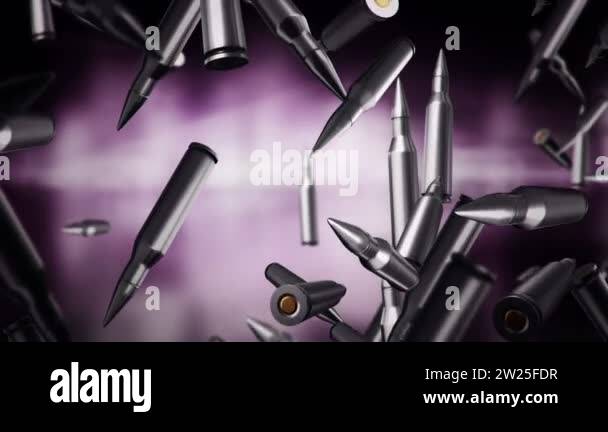 Animation falling of bullets different calibers on dark and blurred ...