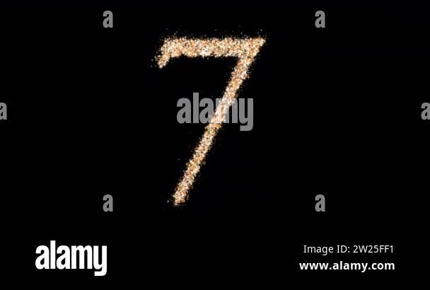 Gold glitter number 7 loop. A figure of sparkling particles. 3d ...